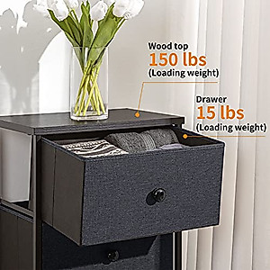 REAHOME 5 Drawer Dresser for Bedroom Storage Tower Closet Organizer Vertical Chest Sturdy Steel Frame Tall Dresser Wooden Top Removable Fabric Bins Office Organization(Black Grey) YLZ5B1