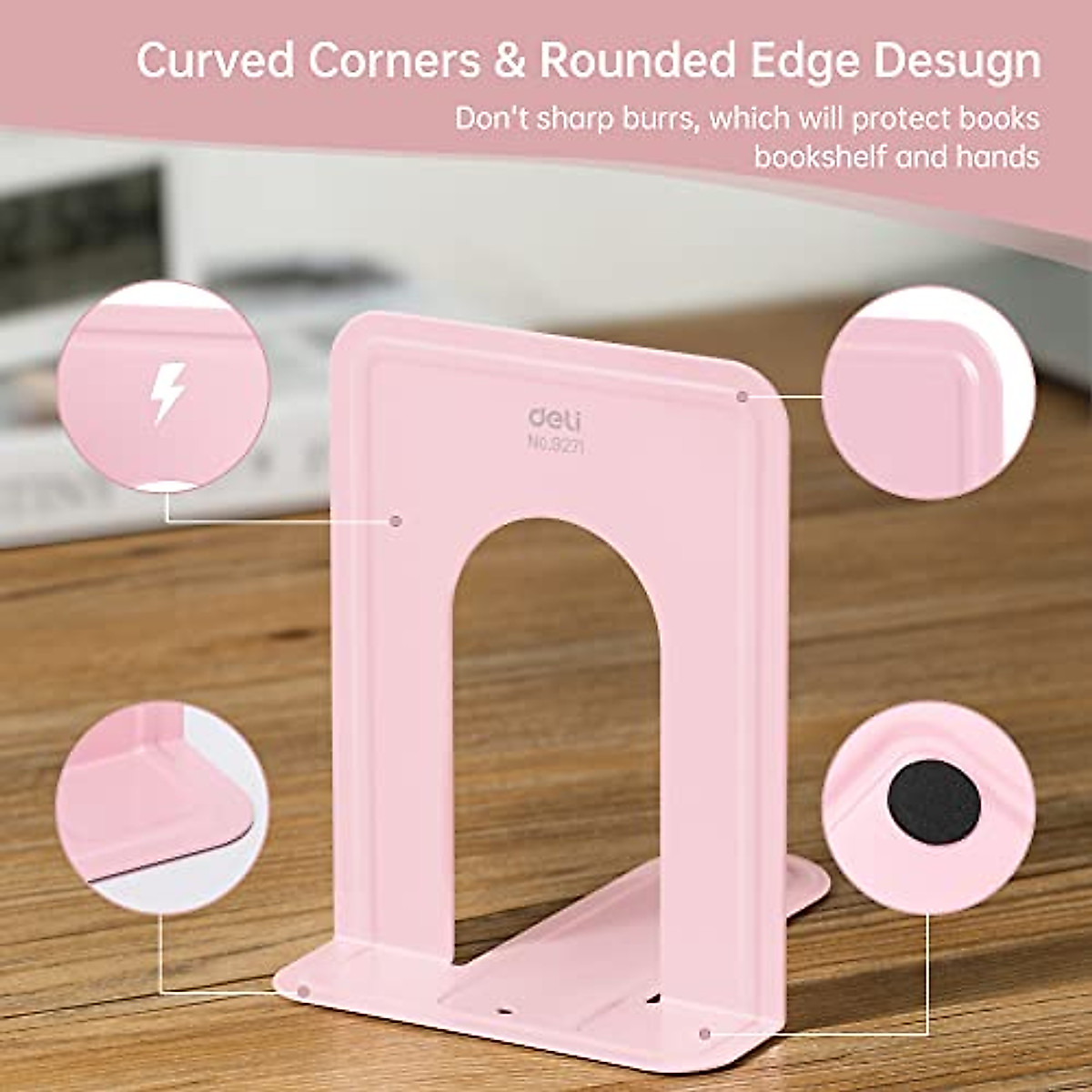 Book Ends Bookends for Shelves Heavy Duty Non-Skid Bookend Metal Book Stopper to Hold Books/Movies/CDs/Video Games Pink 4.6 x 5.7 x 5.9 in 2 Pair/ 4Piece