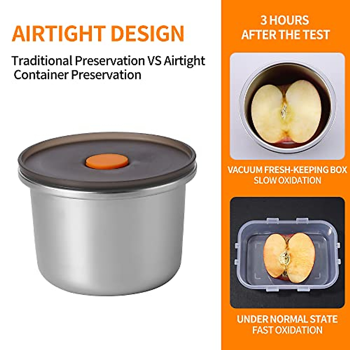 Stainless Steel Metal Food Storage Containers with Lids 440 * 3 Food Preservation Lunch Box Containers Leak-proof Light Easy Set with Air Vent Snack Boxes for People, Kitchen Storage…