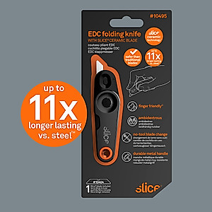 Slice 10495 Every Day Carry (EDC) Folding Knife, Ceramic Blade Lasts 11x Longer Than Metal, Finger Friendly, Durable, Right & Left Handed, Compact, Convenient, Built to Last, Easy Easy Blade Change