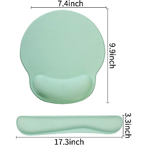 AORTDES Ergonomic Keyboard Mouse Pad Wrist Support Set - Anti-Slip Keyboard Mice Mat Wrist Rest for Laptop/Computer Gaming/Office - Comfortable for Easy Typing & Pain Relief(KWRP-Green)