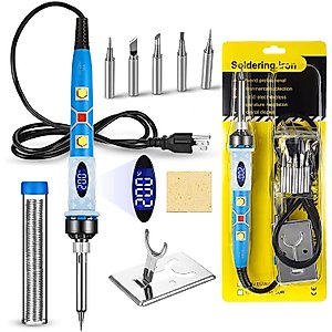 Electronics Soldering Iron Kit - 80W Digital LCD Solder Gun with ON/OFF Switch Adjustable Temperature Controlled and Fast Heating Thermostatic Design Welding Tool