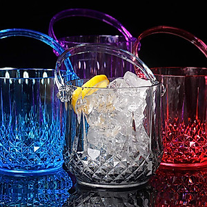 Crystal Ice Bucket, Small Clear Acrylic Ice Cube Container Champagne Beer Wine Chiller with Handle for Freezer Cocktail Bar Party, 4.7 x 4.7 x 4.9 in