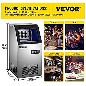 Happybuy Commercial Ice Maker Machine, 100 lbs/24h Stainless Steel Under Counter Ice Maker with 22lbs Storage Bin, 4x8 Cubes Ready in 15 Mins, Water Filter & Scoop Included, for Bar Office Coffee Shop