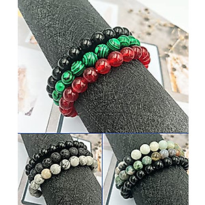 BOMAIL 9Pcs 8mm Natural Stone Beaded Bracelet Set for Men Women Semi-Precious Gemstone Beads Bracelets Matte Lava Rock Volcanic Tiger Eye Stone Yoga Healing Energy Crystal Stretch Bracelets Set