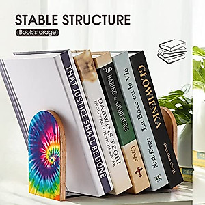 Abstract Swirl Design Tie Dye Wood Book Ends for Shelves Non-Skid Bookend Book Stand Book Holder Stopper for Home Office School