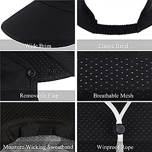 Muryobao Womens Baseball Sun Hat Outdoor Wide Brim UV Protection Foldable Ponytail Mesh Summer Visor Cap with Removable Neck Face Flap for Garden Beach Travel Black