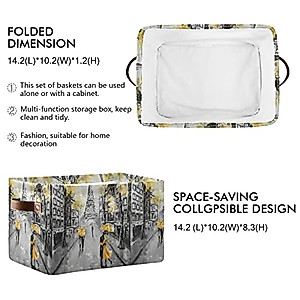 xigua Paris Eiffel TowerParis Theme Collapsible Canvas Square Storage Basket,Waterproof Laundry Basket with Leather Handle for Home Decor,14.2 x 10.2 x 8.3 Inch