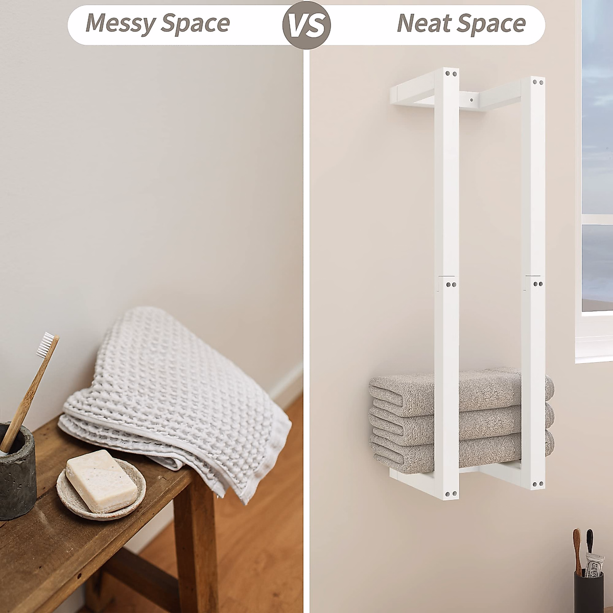 SUMGAR Wooden Towel Racks for Bathroom Wall Mounted, 27.6'' White Towel Holder for Organizing Washcloths Hand or Large Bath Towels in Bathroom, RV, Camper