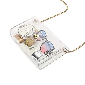 FAIME 3 in 1 Clear Purse for Women Stadium, Cute Clear Crossbody Bag Stadium Approved, Small Clear Clutch Purse, Transparent Party Clear Handbag for Sports, Concert, Prom (Gold)
