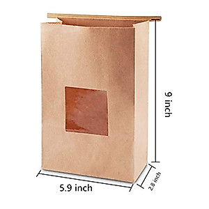 Cyblinia 50 Pack Brown Bakery Bags with Window Kraft Paper Bags Tin Tie Tab Lock Bags for Storing Cookie Dried Foods Snack