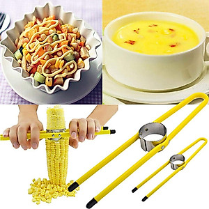 Corn Slicer Peeler Thresher Stainless Steel Corn on The Cobb Holders Corn Shucker Kitchen Cooking Tools，Easy to Operate and Clean, Reusable and Durable