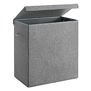SONGMICS Sturdy Double Laundry Hamper with Lid, Removable Fabric Bag, 142L Large Clothes Hamper 2 Section, Laundry Basket with Handles for Closet, Laundry Room, Bedroom, Bathroom, Gray ULCB02G