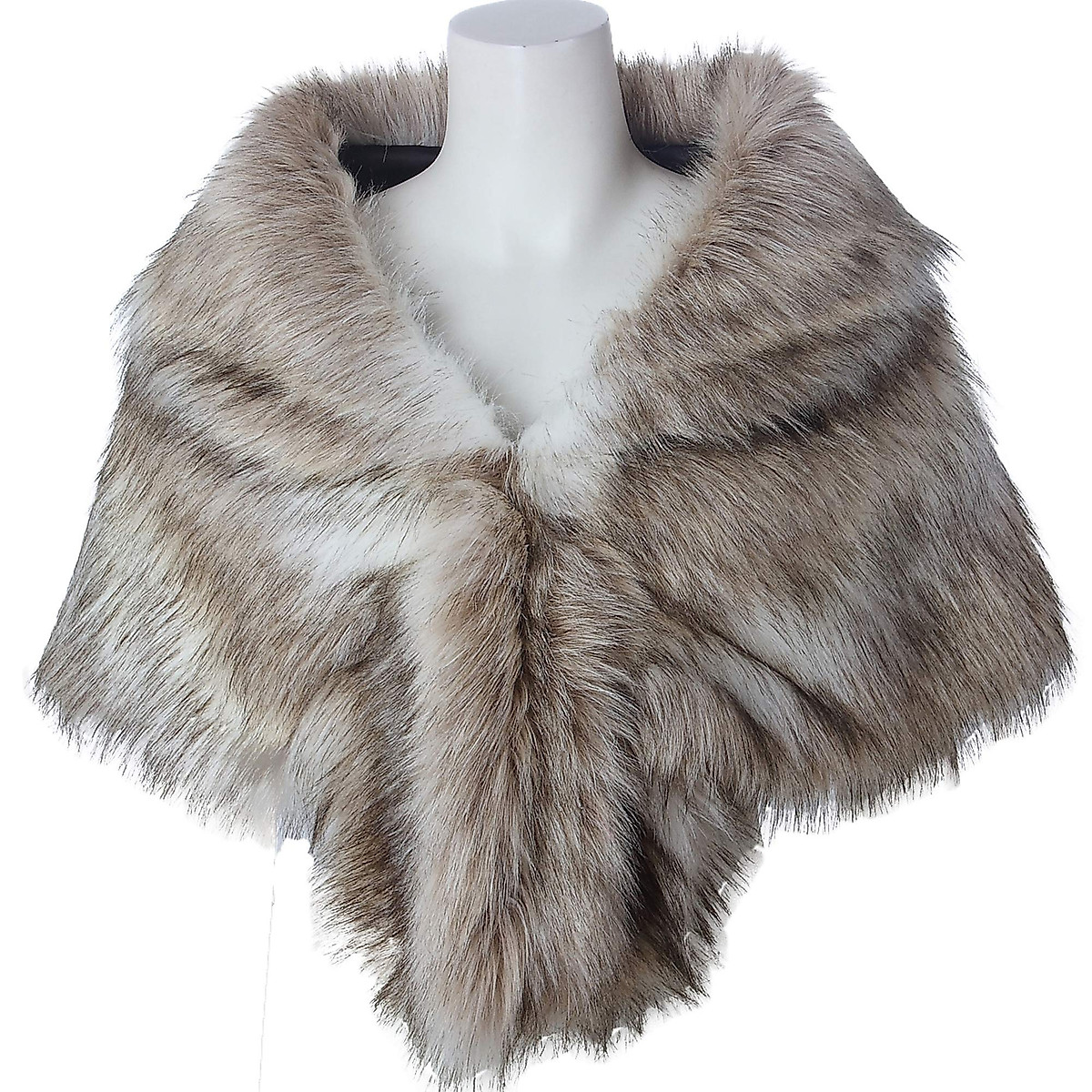 Caracilia Women Luxury Faux Fur Shawl Wrap Stole Cape For Wedding Fox Fur S CA95 Fox White / Brown