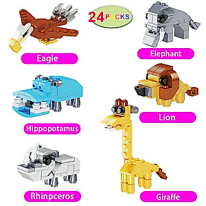 WODMAZ 24 Packs Safari Animal Building Blocks with Valentines Day Cards for Kids, Safari Animal Toys Set for Valentines Classroom Exchange Cards and Valentines Party Favor