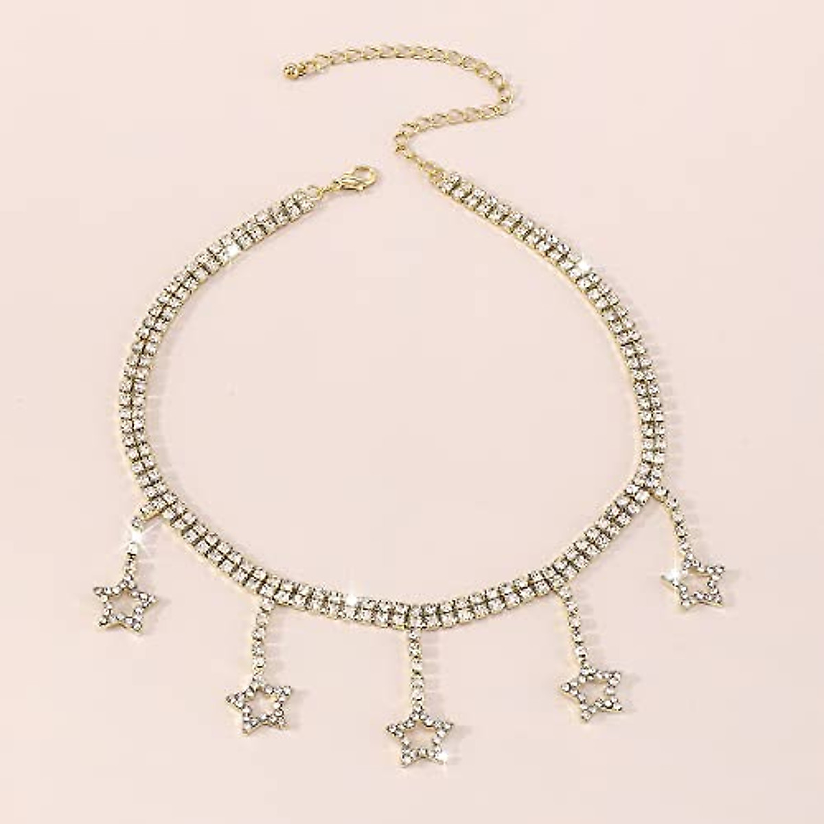 Chargances Sparkly Rhinestone Star Pendant Choker Gold Statement Crystal Necklace Dainty Star Jewerly for Women and Girls (Gold)