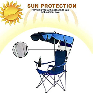 PLKO Camping Chairs with Canopy, Portable Quad Lawn Chair for Adults, Folding Recliner Chair with Cup Holder Outdoor Events and Shade,Support 350 LBS,Light Blue