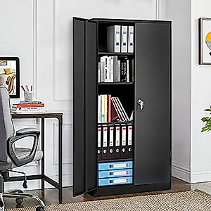INTERGREAT Black Metal Storage Cabinet Doors,72" Locking Steel Storage Cabinet with Shelves, Tall Metal Cabinet Lockable Steel Cabinets for Home Office, Garage