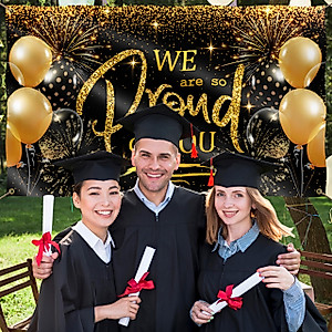 We are so Proud of You Banner - Congratulations Banner - Congratulations Decorations - Congrats Banner - Graduation Banner - Graduation Decorations for Prom - 5ft x 3ft (Black & Gold)