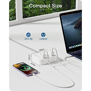 LENCENT 2 Prong Power Strip, 2 Prong to 3 Prong Outlet Adapter, 6.6 ft Braided Extension Cord with Polarized Plug, 3 AC Outlets & 3 USB(5V 3.4A Max), Wall Mountable, Ideal for Non-Grounded Outlets