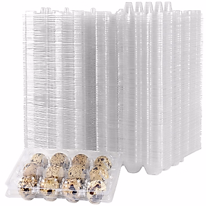 MANCHAP 150 Pack 12 Grids Plastic Quail Egg Carton Bulk, Clear Quail Eggs Carton Holders, Small Trays Stackable Storage Dispenser Case for Small Quail Eggs, Pigeon Eggs, Clear