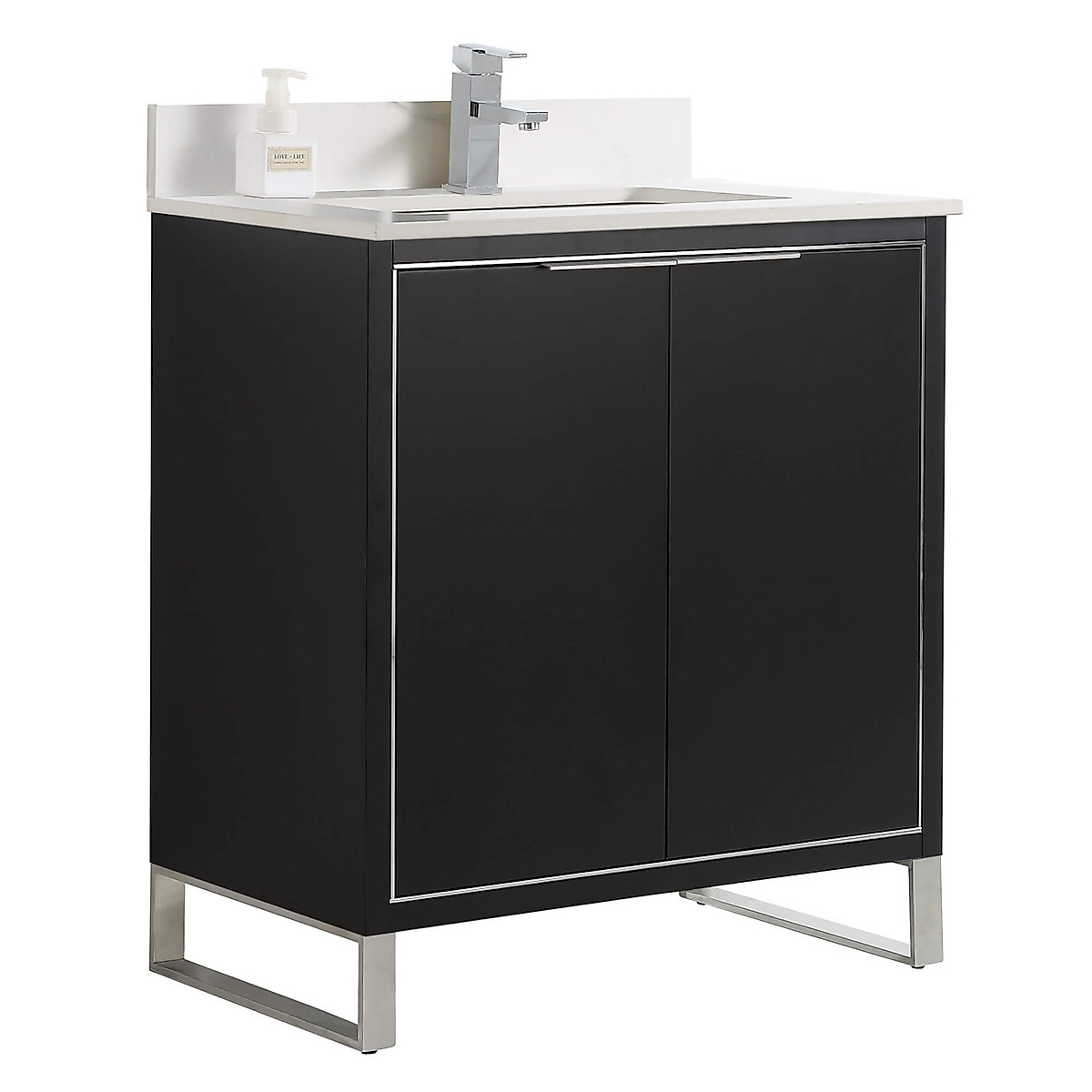 Fine Fixtures Opulence Collection 30 in. W x 18 in. D x 33 in. H Bathroom Vanity in Black Matte with White Carrara Sintered Stone Sink - Chrome Hardware