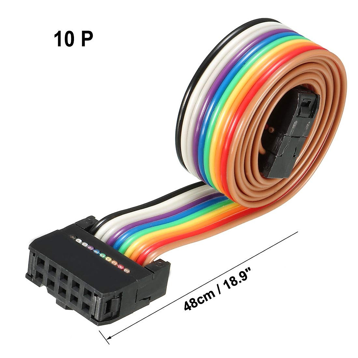 uxcell IDC Rainbow Wire Flat Ribbon Cable 10 Pins 48cm Length 2.54mm Pitch Type-C