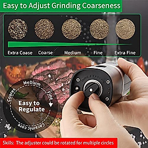 Nibiuht Electric Salt and Pepper Grinder Battery Operated - Automatic Pepper Shakers With Adjustable Coarseness, LED Light (Black 1 Mills)