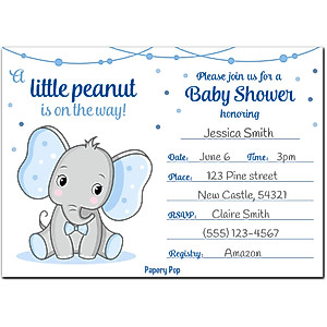 30 Baby Shower Invitations for Boy with Envelopes (30 Pack) - Elephant - Baby Boy Shower Invite Cards - Fits Perfectly with Blue Elephant Baby Shower Decorations and Supplies for Boys