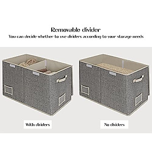LoforHoney Home Large Storage Bin with Lid, Foldable Laundry Basket with Durable Handles, Double Laundry Hamper with Divider, Fabric Storage Bin with Lid for Clothes, Canvas Storage Bin with Lid for Organizing, Laundry Basket Organizer, Dark Gray