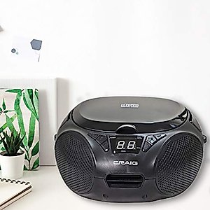 Craig CD6925BT-BK Portable Top-Loading Stereo CD Boombox with AM/FM Stereo Radio and Bluetooth Wireless Technology in Black | LED Display | Programmable CD Player | CD-R/CD-W Compatible | AUX Port |