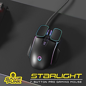 Game Punk RGB Pro Gaming Mouse with LED Lights | Computer Mouse Wired w/ 7 Buttons | Universal Wired Mouse, 3600 DPI, Side Buttons for Video Games, Game Consoles | PC Gamer Mouse for PS5, XBOX, Laptop