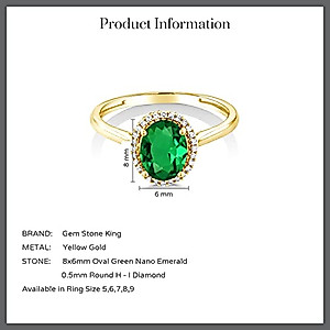 Gem Stone King 10K Yellow Gold 8X6MM Oval Gemstone Birthstone and White Diamond Halo Engagement Ring | Wedding Anniversary Promise Gold Ring For Women | Available In Size 5-10
