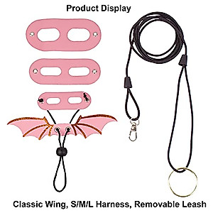 ADOGGYGO Bearded Dragon Leash Harness, 3 Size Pack Leather Wing Lizard Harness with Removable Lizard Leash for Bearded Dragon Lizard Reptiles (Pink)