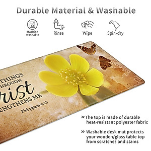 Desk Pad Mat + Wrist Rest Pad + Coasters Set, Durable Office Desk Mat 31.5"x 11.8", Large Gaming Mouse Pad Extended Non-Slip Rubber Base Keyboard Pad for Laptop & Home, Bible Verse Philippians 4:13