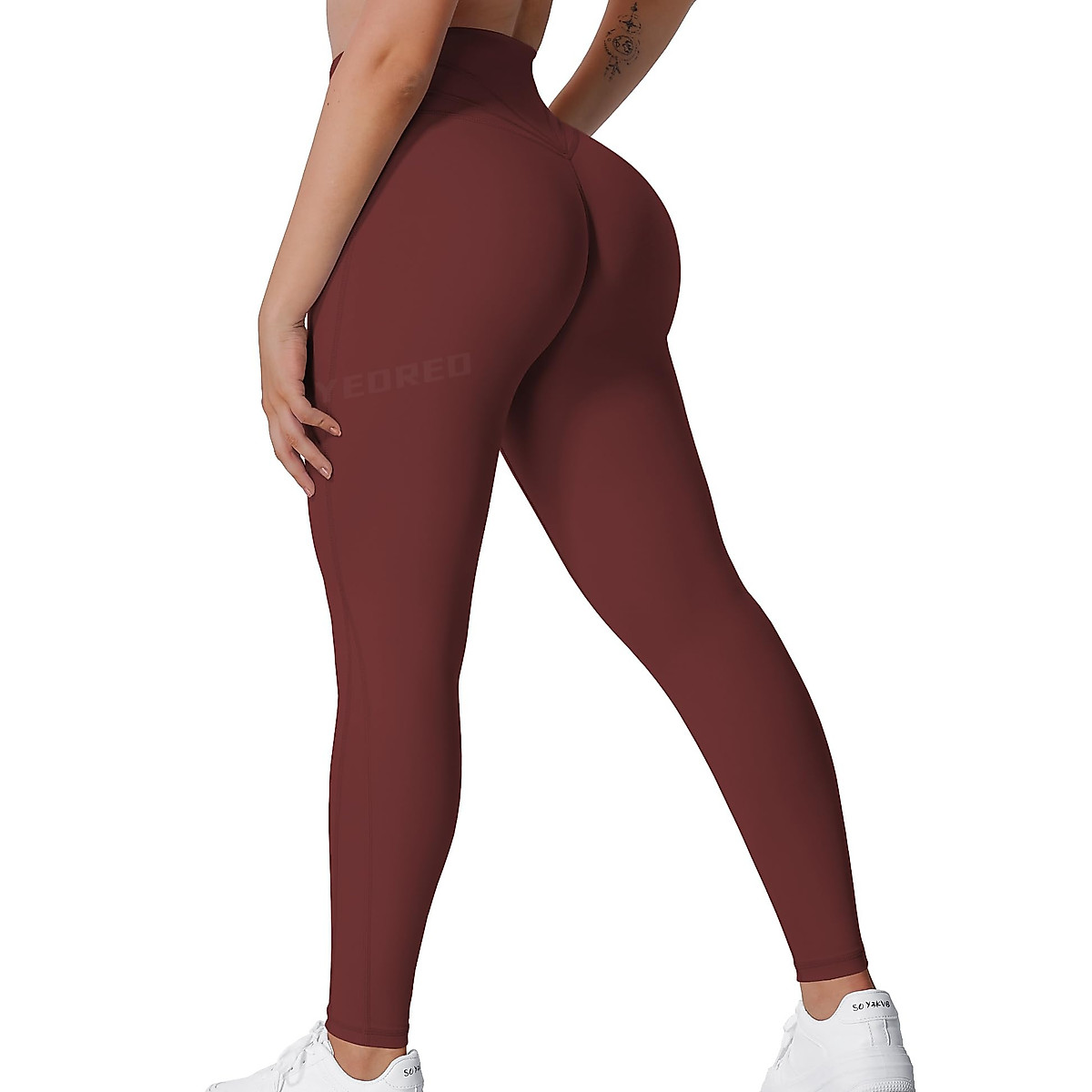 YEOREO Grace Workout Leggings for Women Butt Lifting Tummy Control High Waist Gym Yoga Compression Pants Deep Burgundy M