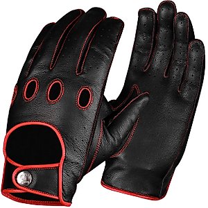 J.A.G. JAG Leather Full Finger Driving Gloves - Cowhide Driving Motorcycle Gloves for Men and Women (2X-Large, Red)