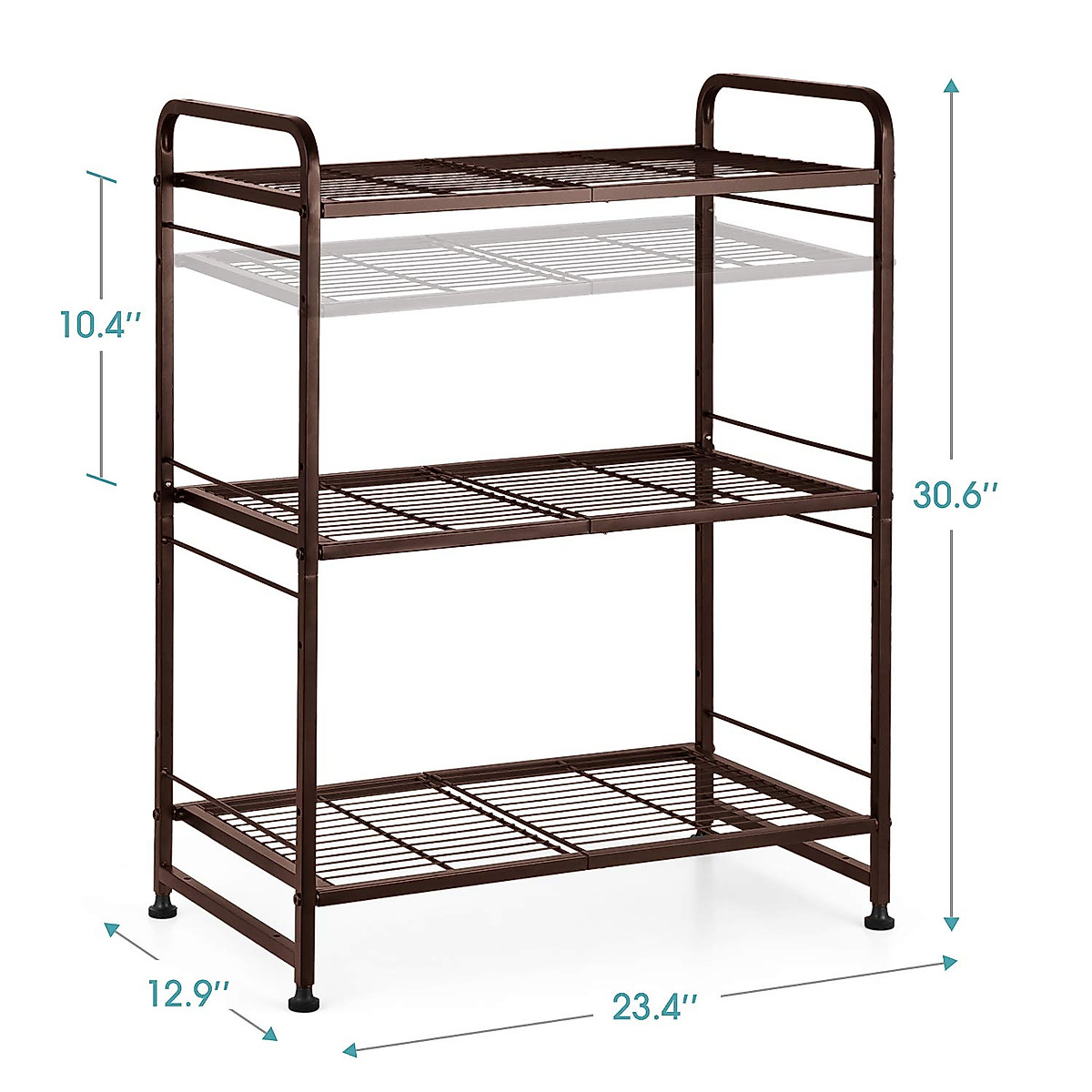 Auledio 3 Tiers Metal Shelves, Unit Storage Rack, Wire Shelving with Leveling Feet for Kitchen Counter, Living Room, Bethroom, Toliet, Garage, Office - Bronze