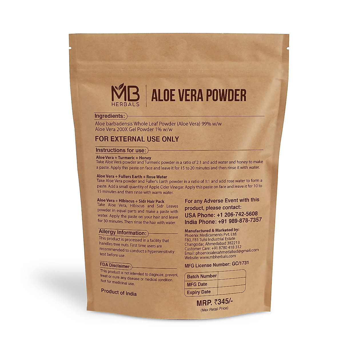 MB Herbals Aloe Vera Powder 8 oz (227 Gram / 0.5 lb ) | Aloe barbadensis Powder | Natural Skin Moisturizer | Promotes Hair Growth | For External Use Only