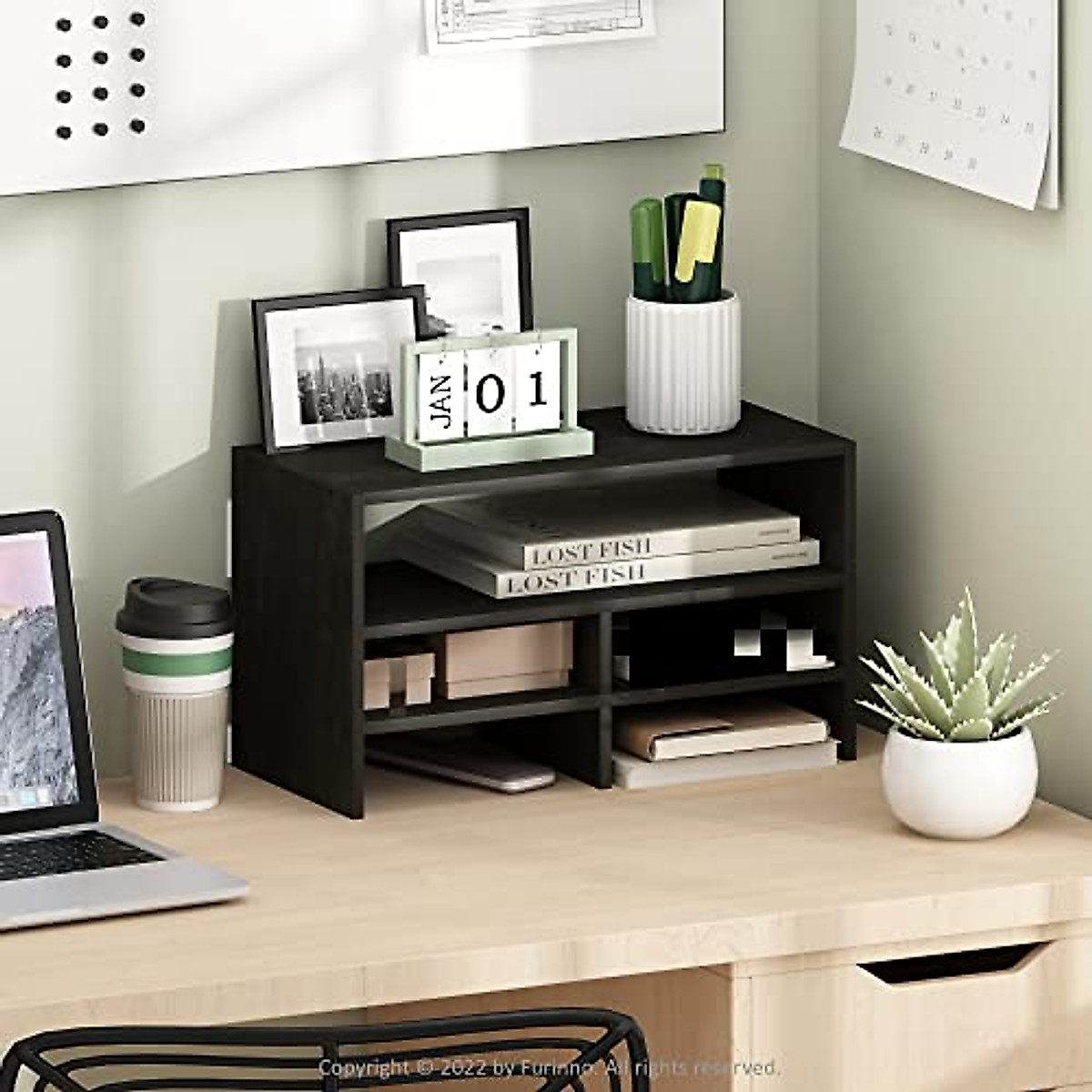 Furinno Hermite Desk Top Organizing Shelf Bookcase, Espresso