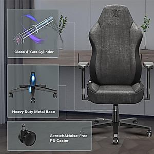 Gaming Chair Breathable Fabric Office Chair 4D Armrests, High Back Ergonomic Computer Chair with Premium Breathable Cloth Cushion and Headrest Lumbar Support Grey