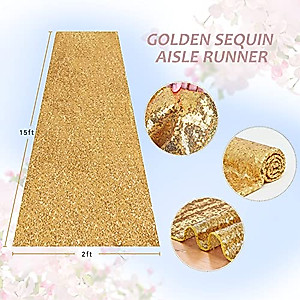 Wedding Aisle Runners 2ft x 15 ft Gold Sequin Aisle Runner Glitter Carpet Runner for Indoor Outdoor Party Ceremony Hallway Decor