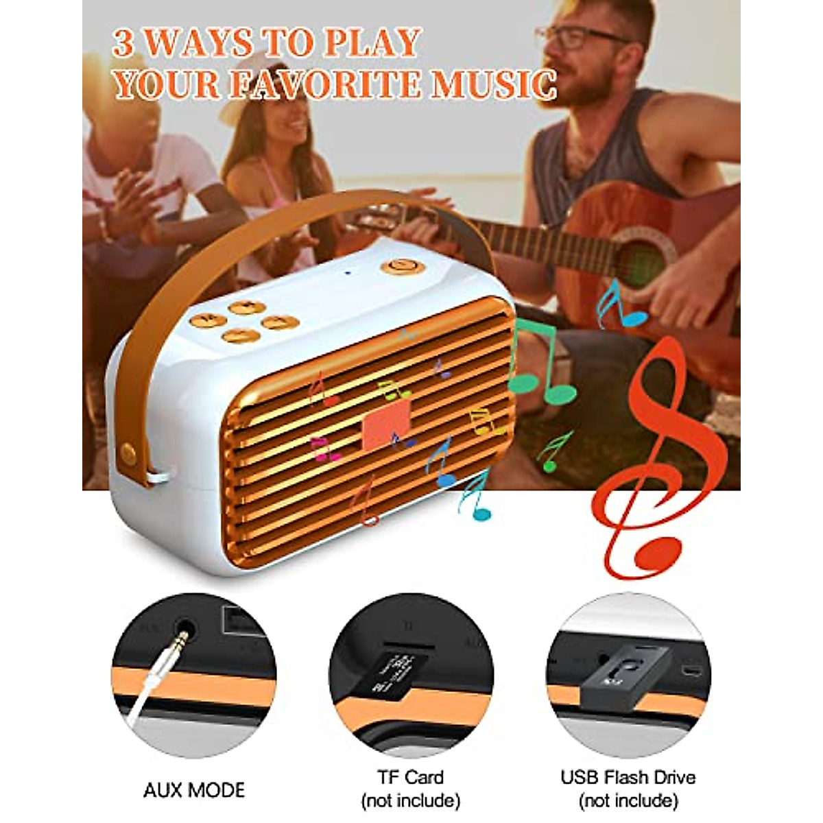 Sunoony Retro Bluetooth Speaker,Vintage Speaker with Dual Speakers, Stereo Lound Vollume, Bluetooth 5.0 Wireless Connection,TF Card,Answering Calls for Kitchen Bedroom Office Outdoor,Gift(White)