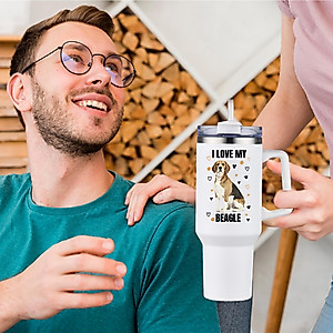 Dog Gifts, Dog Mug : 40 oz Tumbler with Handle and Straw, Travel Coffee Mug, Insulated Tumblers, Coffee Tumbler Cups - Dog Mom Gifts for Women, Dog Lover Gifts, Beagle Gifts, Small Dog (Beagle Gift)