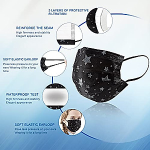 SOOQOO 50 Pack Disposable Printed Face Mask, 3 Ply Mask with Elastic Ear Loop,Individually Packaged