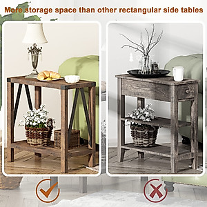 ChooChoo Farmhouse End Table for Small Spaces, Narrow Side End Table with Storage Shelf, Rustic A-Design Nightstand Sofa Table for Living Room, Bedroom (Rustic Brown) 2 Pack