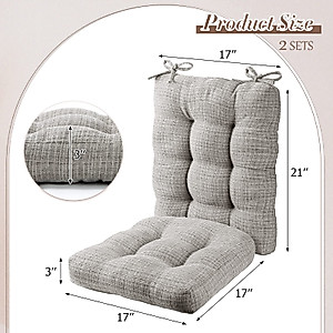 Fumete 4 Pack of Rocking Chair Cushion Set, 2 Rocking Chair Seat Cushions and 2 Back Cushions with Ties, Washable Rocker Chair Pads for Indoor, Outdoor, Living, Dining Room, Office, Nursery Use, Gray