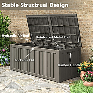 LHBGO 180 Gallon Deck Box,Outdoor Storage Box, Waterproof and UV Resistant Storage Deck Box for Garden Tools