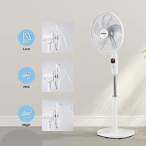 PELONIS 16" Oscillating Pedestal Fan | Standing Adjustable Fan | Ultra Quiet DC Motor | Remote Control | 3 Modes | 12-Hour Timer | High Energy Efficiency | for Bedroom Home Office
