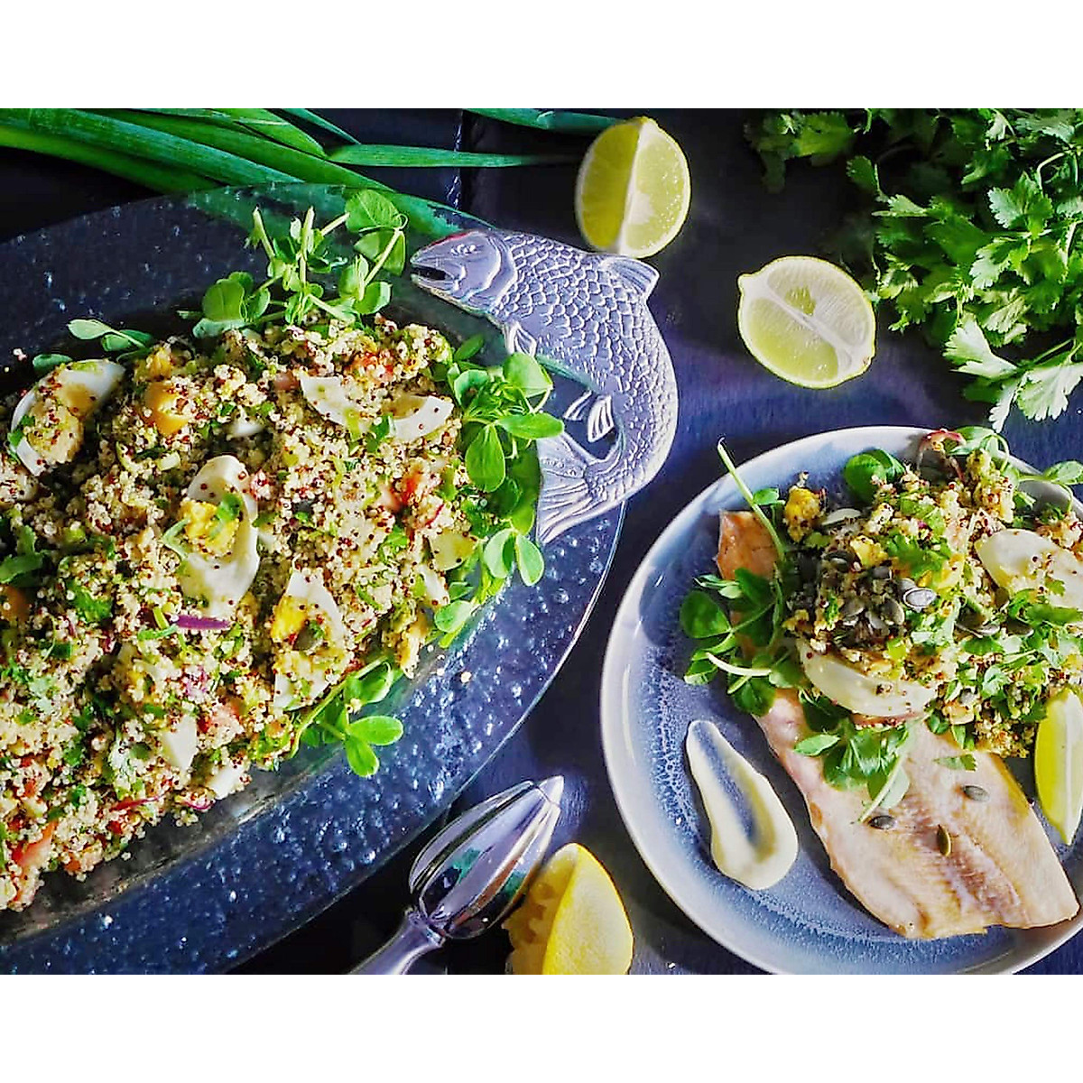 Arthur Court Designs Aluminum Salmon Fish Bagel Lox Glass Platter 20 inch x 11.5 inch